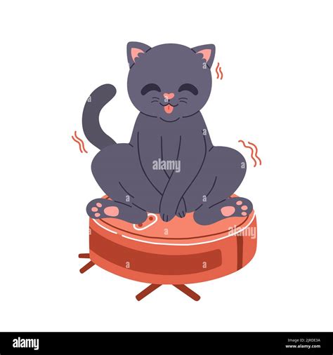 Cat On Robot Vacuum Cleaner Flat Design Vector Stock Vector Image Art Alamy