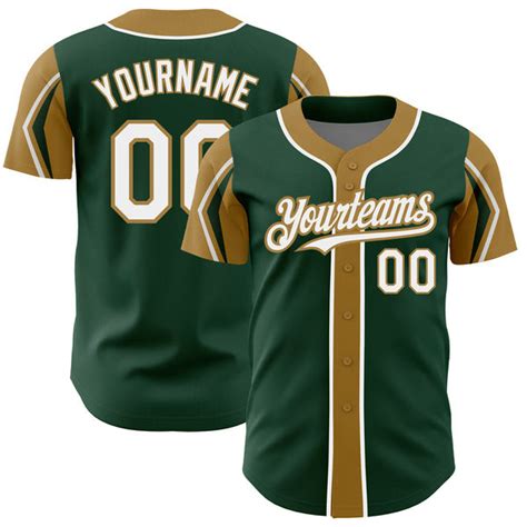 Custom Green White Old Gold 3 Colors Arm Shapes Authentic Baseball Jer