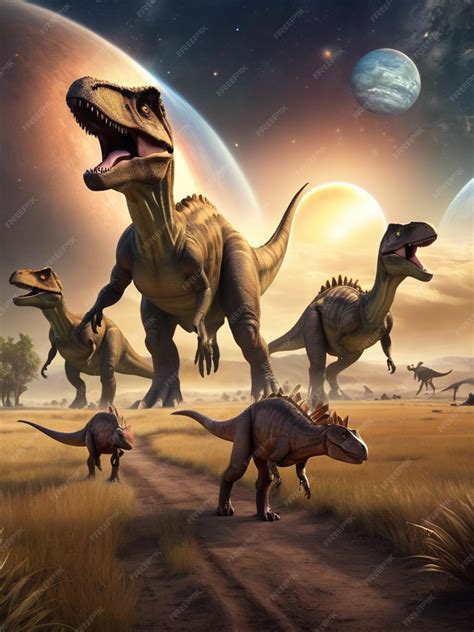 Premium Photo A Poster For A Dinosaur Called Dinosaurs With A Planet