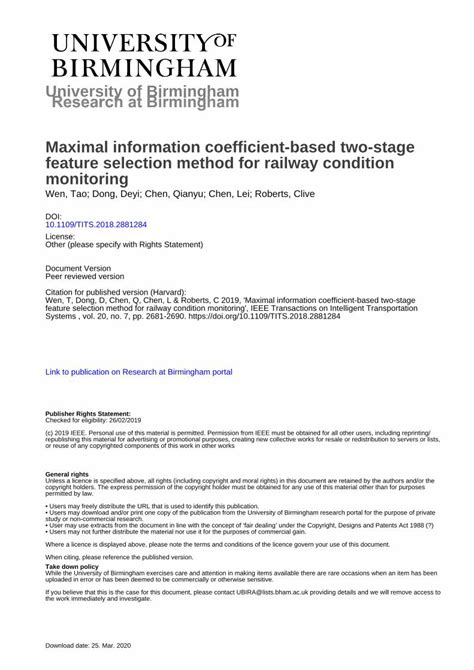 Pdf Maximal Information Coefficient Based Two Stage Feature The Time Domain Signal Which