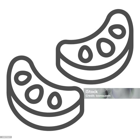 시럽 라인 아이콘과 오렌지 조각 육즙이 많은 과일 개념 벡터 그래픽 달콤한 과일 오렌지 슬라이스 조각 쌍 기호 흰색 배경 모바일 또는 웹 디자인을위한 윤곽선 스타일 아이콘