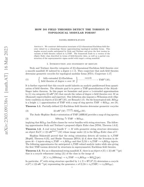 Pdf How Do Field Theories Detect The Torsion In Topological Modular