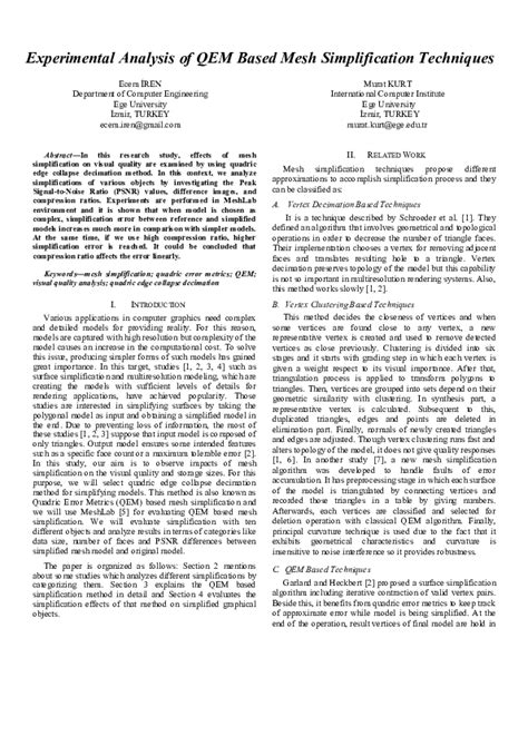 Pdf Experimental Analysis Of Qem Based Mesh Simplification Techniques