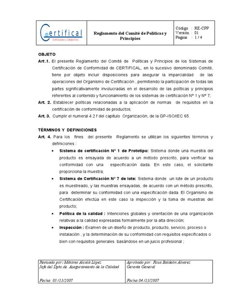 Re Cpp Reglamento Comité De Pol Y Principios Pdf Calidad Comercial