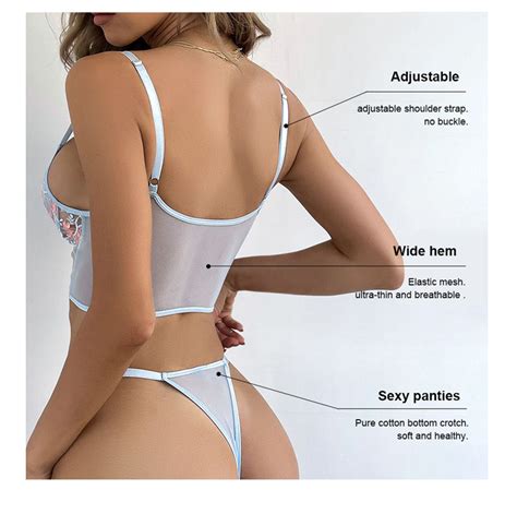 Badu Bg Секси дамско бельо с флорални бродерии прозрачно бельо прозрачно еротично бельо 2