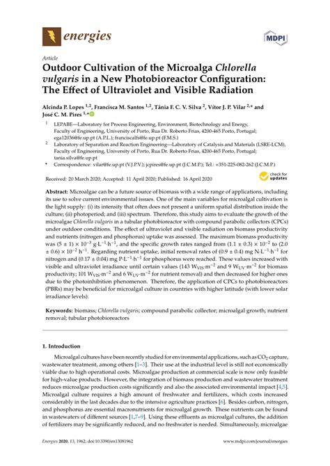 Pdf Outdoor Cultivation Of The Microalga Chlorella Vulgaris In A New Photobioreactor