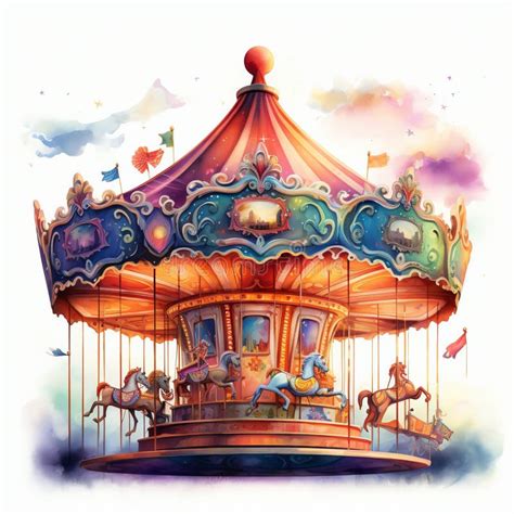 Beautiful Carousel Top Watercolor Carnival Clipart Illustration Stock Illustration