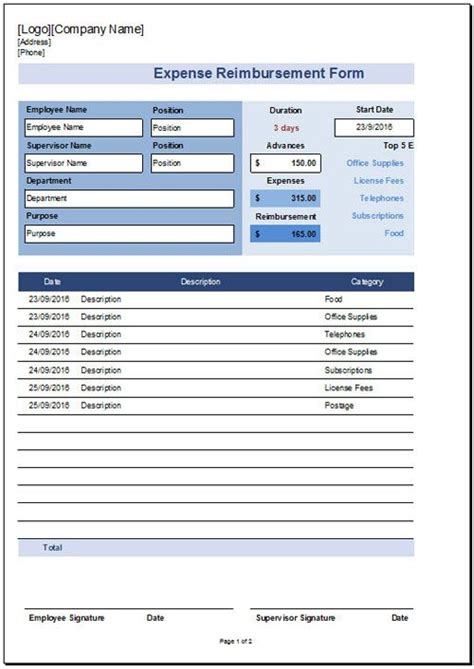 Free Reimbursement Form Template For Excel Payroll Template Doctors