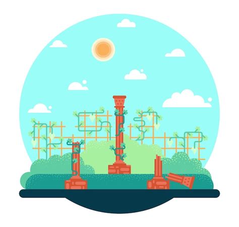 포도 유적 벡터 만화 일러스트와 얽힌 세 개의 기둥 프리미엄 벡터