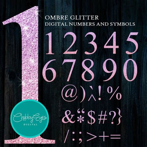 Ombre Glitter Numbers And Symbols Clip Art