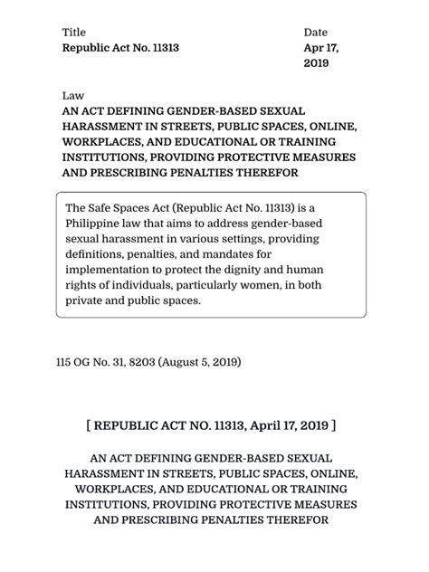 Safe Spaces Act Gender Based Harassment Pdf Sexual Harassment