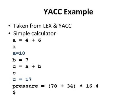 Yacc Example Taken From Lex Yacc Simple Calculator