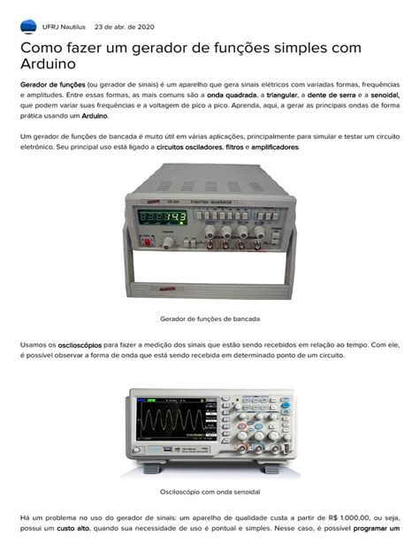 Como Fazer Um Gerador De Funções Simples Com Arduino Pdf Eletricidade Eletrônicos