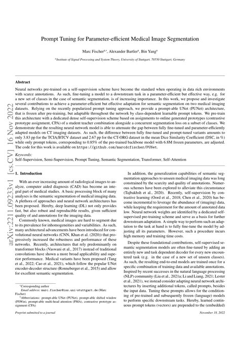 Pdf Prompt Tuning For Parameter Efficient Medical Image Segmentation