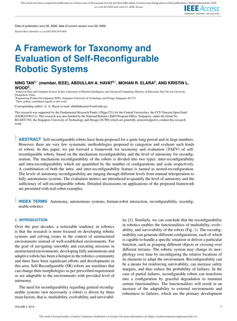 Pdf A Framework For Taxonomy And Evaluation Of Self Reconfigurable Robotic Systems
