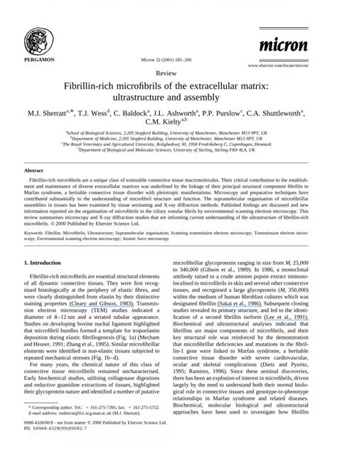 Pdf Fibrillin Rich Microfibrils Of The Extracellular Matrix Ultrastructure And Assembly