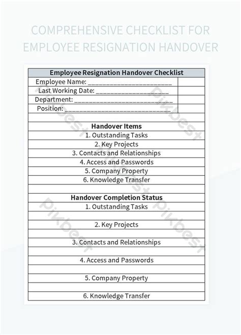 Employee Resignation Handover A Complete Checklist For A Smooth Transition Excel Template
