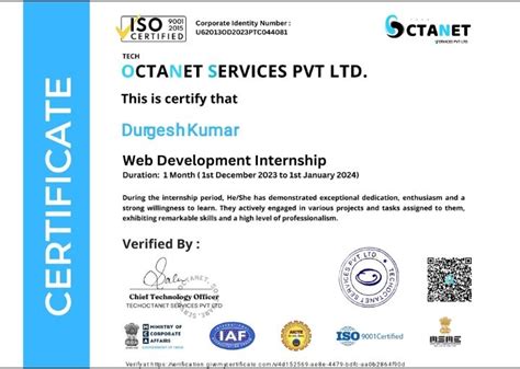 Durgesh Sahu On Linkedin Octanet Octanetinternship