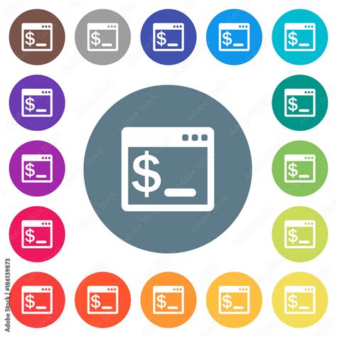 OS Command Terminal Flat White Icons On Round Color Backgrounds Stock Vector Adobe Stock