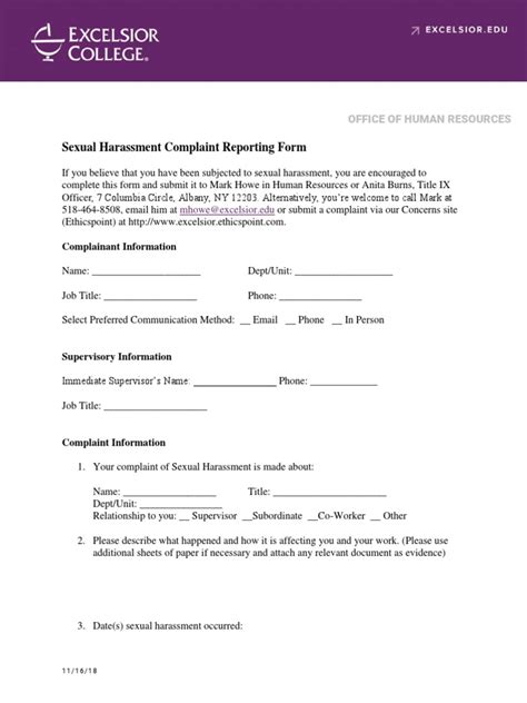Sex Harassment Complaint Reporting Form 2018 Pdf Sexual Harassment Complaint