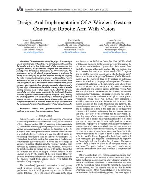 Pdf Design And Implementation Of A Wireless Gesture Controlled Robotic Arm With Vision