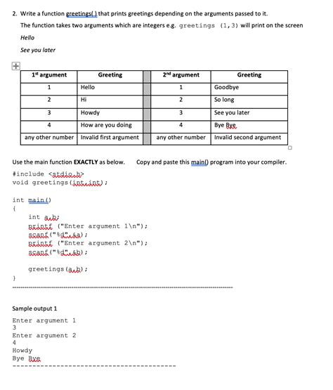 Solved 2 Write A Function Greetings That Prints Greetings