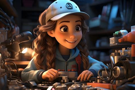 Premium Photo Plumber Pixar Style Render Girl Character Illustration Of All The World Occupation