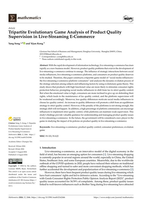 Pdf Tripartite Evolutionary Game Analysis Of Product Quality
