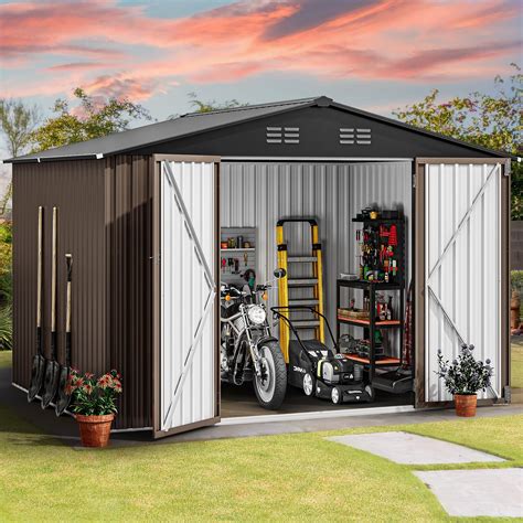 Yonunye 8 X 10 Outdoor Storage Shed Garden Tool Shed With Double Sliding Door