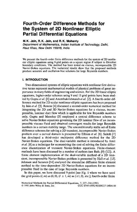 Pdf Fourth Order Difference Methods For The System Of 2d Nonlinear