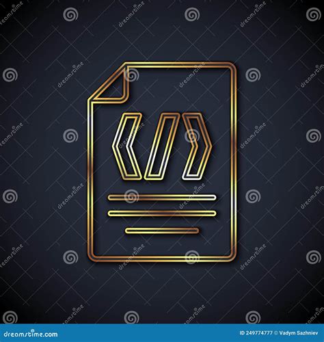 Gold Line Binary Code Icon Isolated On Black Background Vector Stock