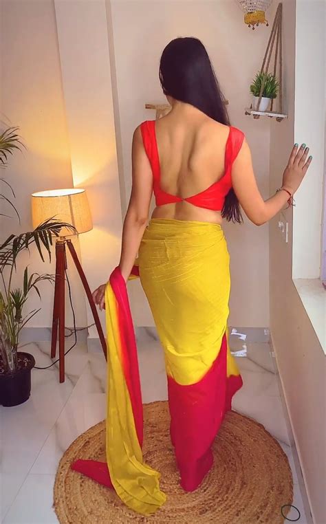 Pin By Lala Raj On Red Saree Beautiful Women Blonde Indian Dresses For Women Backless Blouse