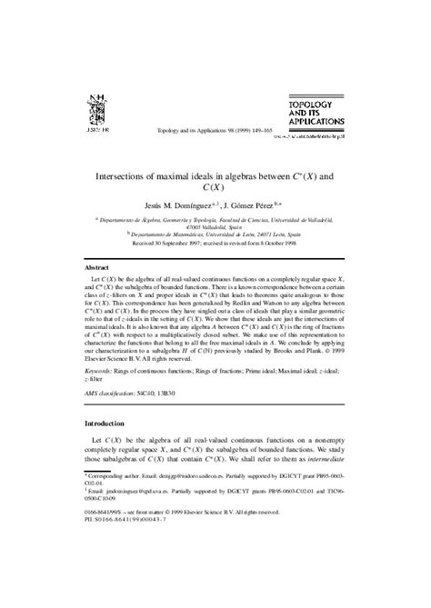 Pdf Intersections Of Maximal Ideals In Algebras Between And