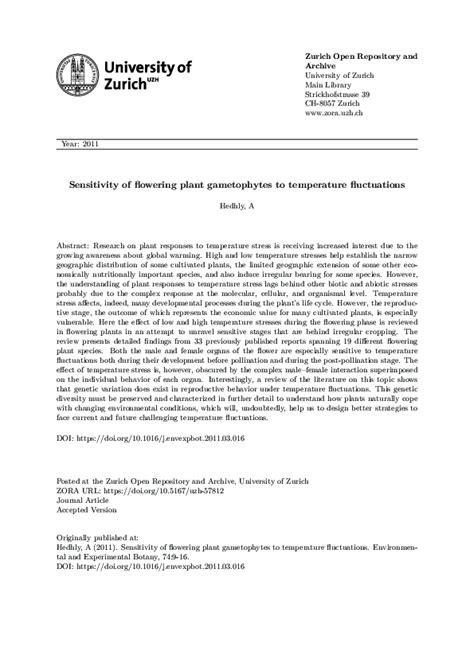 Pdf Sensitivity Of Flowering Plant Gametophytes To Temperature Fluctuations