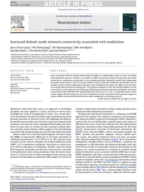 Pdf Increased Default Mode Network Connectivity Associated With Meditation