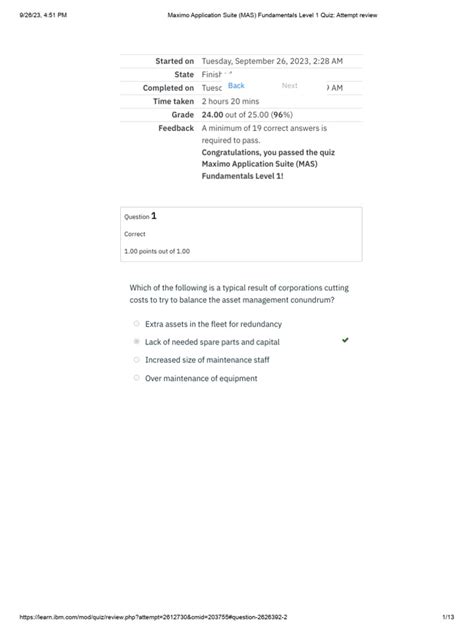 Maximo Application Suite Mas Fundamentals Level 1 Quiz Pdf