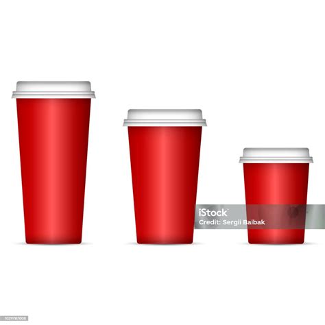 커피 또는 차 뚜껑에 빨간 종이 컵 이랑 현실적인 3 차원 벡터 그림을 흰색 배경에 고립 0명에 대한 스톡 벡터 아트 및 기타 이미지 Istock