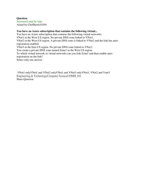 You Have An Azure Subscription That Contains The Following Virtual