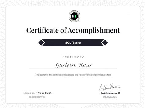 Gurleen Kaur On Linkedin Sql Codingskills Hackerrankcertified Continuouslearning