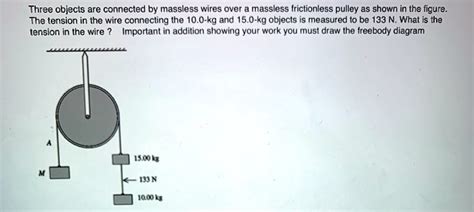 three objects are connected by massless wires over a massless