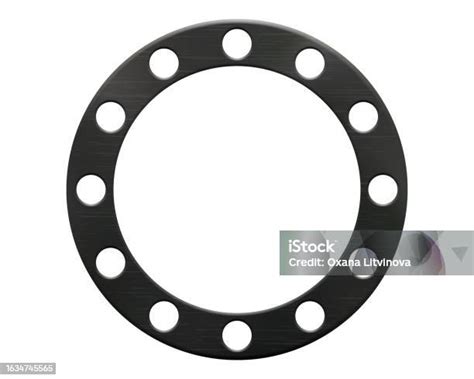 12개의 작은 구멍과 하나의 큰 원형 구멍이 있는 둥근 검은색 고무 개스킷의 사실적인 벡터 그림 개스킷에 대한 스톡 벡터 아트 및 기타 이미지 Istock