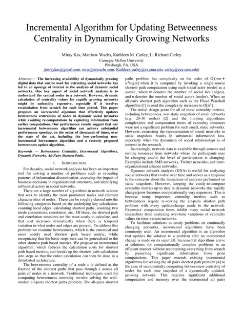 Pdf Incremental Algorithm For Updating Betweenness Centrality In Dynamically Growing Networks