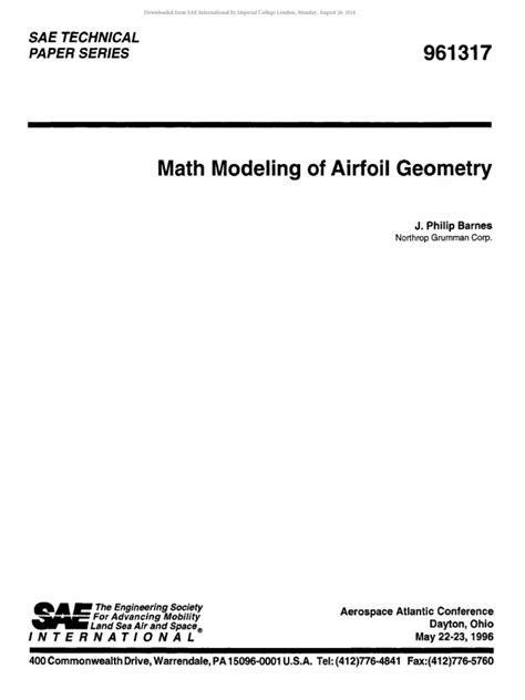 Math Modeling Of Airfoil Geometry Pdf Airfoil Aerospace