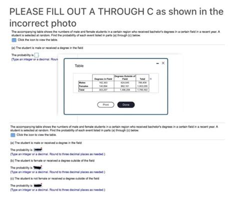 Solved PLEASE FILL OUT A THROUGH C As Shown In The Incorrect Chegg Com
