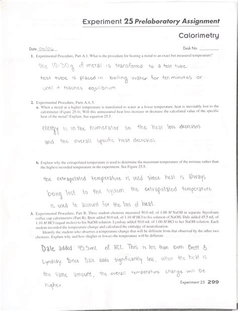 Experiment 25 Calorimetry Pre Laboratory Assignment Experiment 25 Prelaboratory Assignment