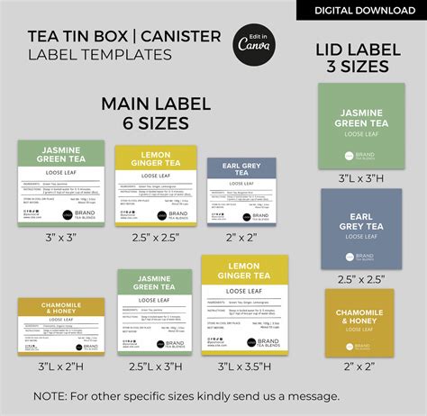 Tea Tin Can Labels Template Editable Canva Tea Canister Label Stickers