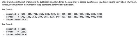 solved write a function in c which implements the bubblesort