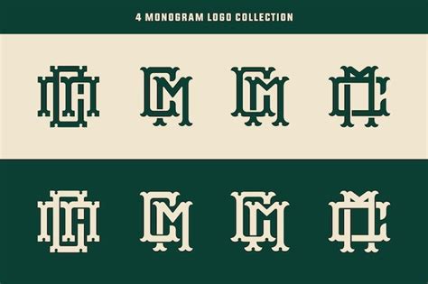 의류 브랜드 의류 스트리트웨어용 인터록 스타일의 모노그램 컬렉션 문자 Cm 또는 Mc 프리미엄 벡터