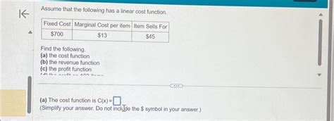 Solved K Assume That The Following Has A Linear Cost