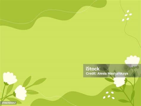 꽃이 있는 녹색 색상의 추상적인 배경입니다 손으로 그린 봄 복사 공간 텍스트가 있는 템플릿입니다 현대 평면 벡터 일러스트 레이 션 개화기에 대한 스톡 벡터 아트 및 기타